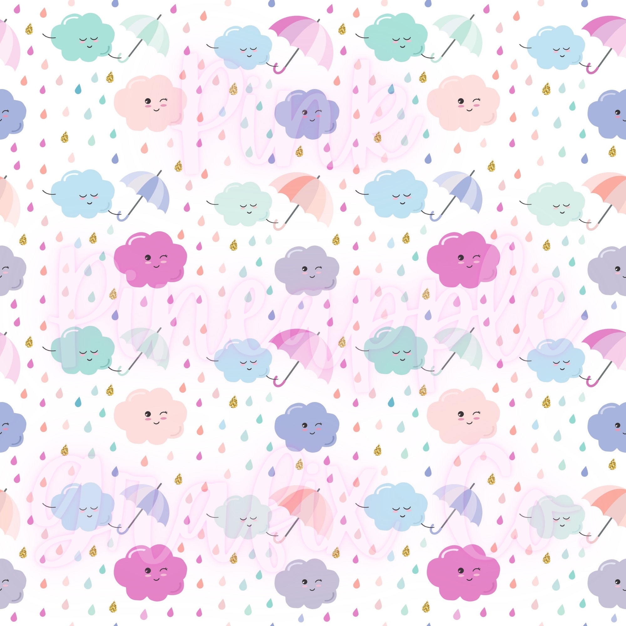 Colorful Rain Drops Clouds Umbrella Digital Seamless File - Etsy