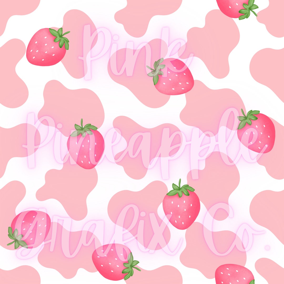 Pink Cow Print With Pink Strawberries Digital Seamless File - Etsy