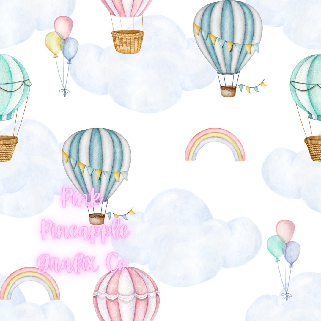 Pastel Watercolor Hot Air Balloons, Clouds, Rainbows Digital Seamless ...