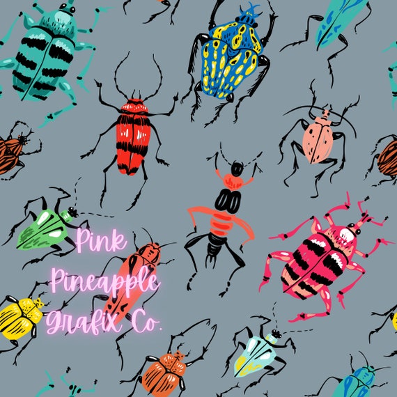 Colorful Bugs on Grey Background Digital Seamless File | Etsy
