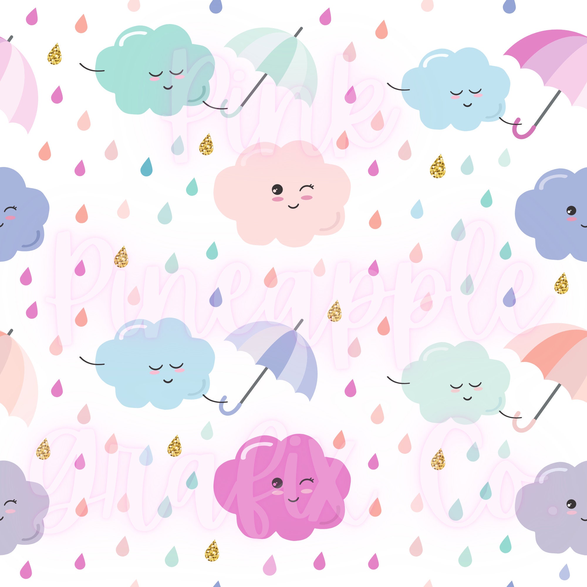 Colorful Rain Drops Clouds Umbrella Digital Seamless File - Etsy