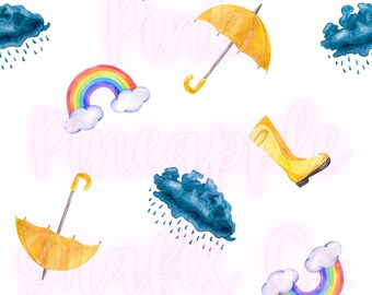 Rainy Weather Blue and Red Rainboots Umbrella Digital Seamless File - Etsy