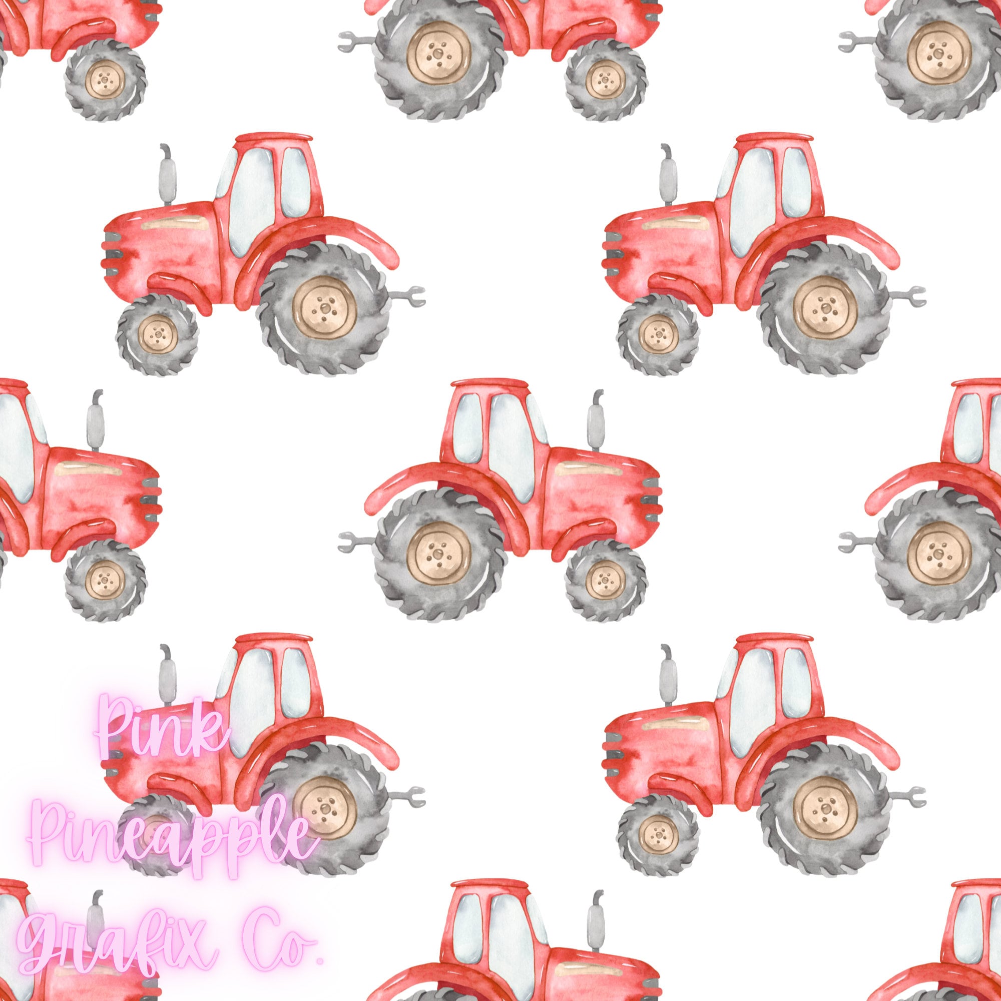 Red Watercolor Farm Tractors Digital Seamless File - Etsy