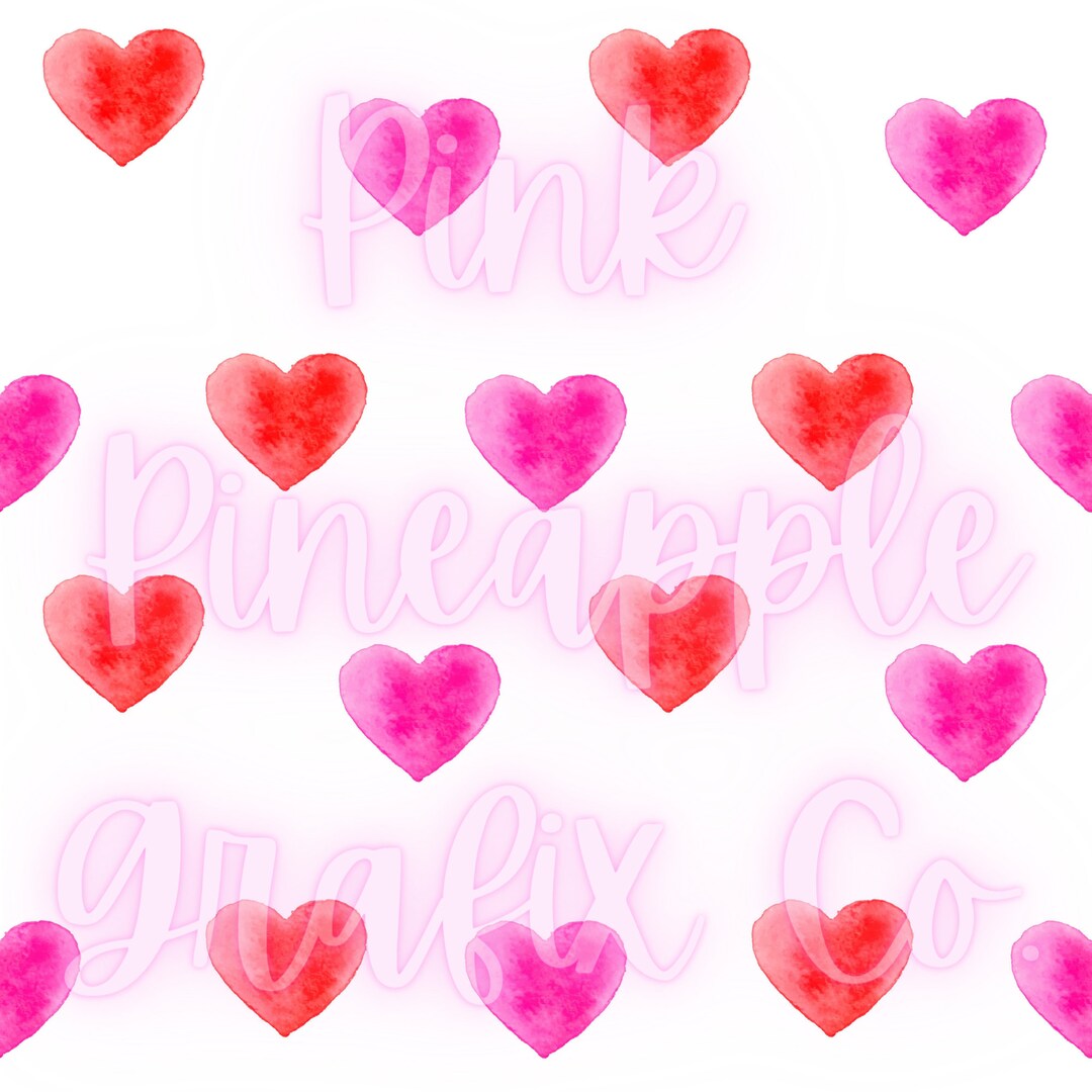 Red Pink Watercolor Hearts Digital Seamless File, Valentine Seamless ...
