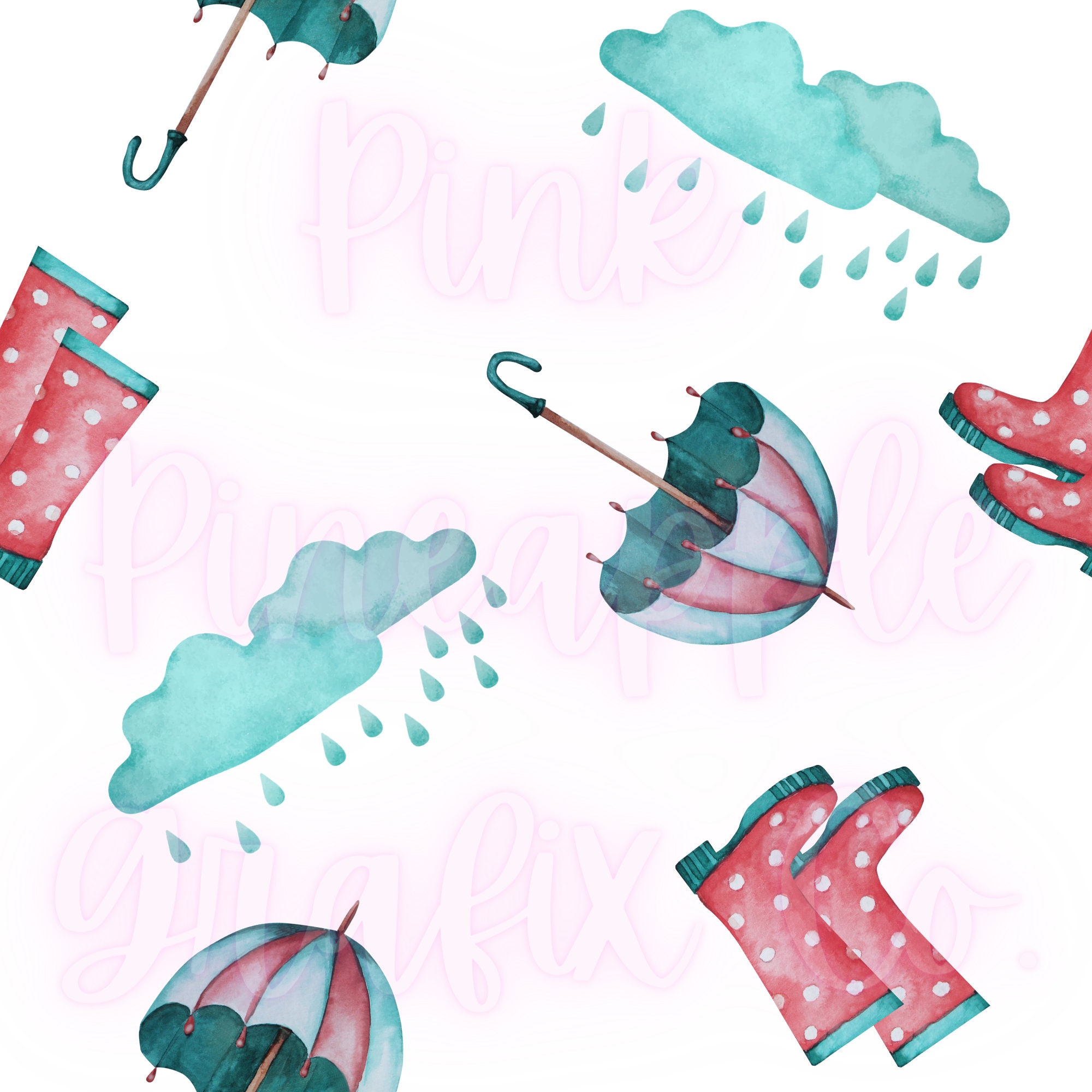 Rainy Weather Blue and Red Rainboots Umbrella Digital Seamless File - Etsy