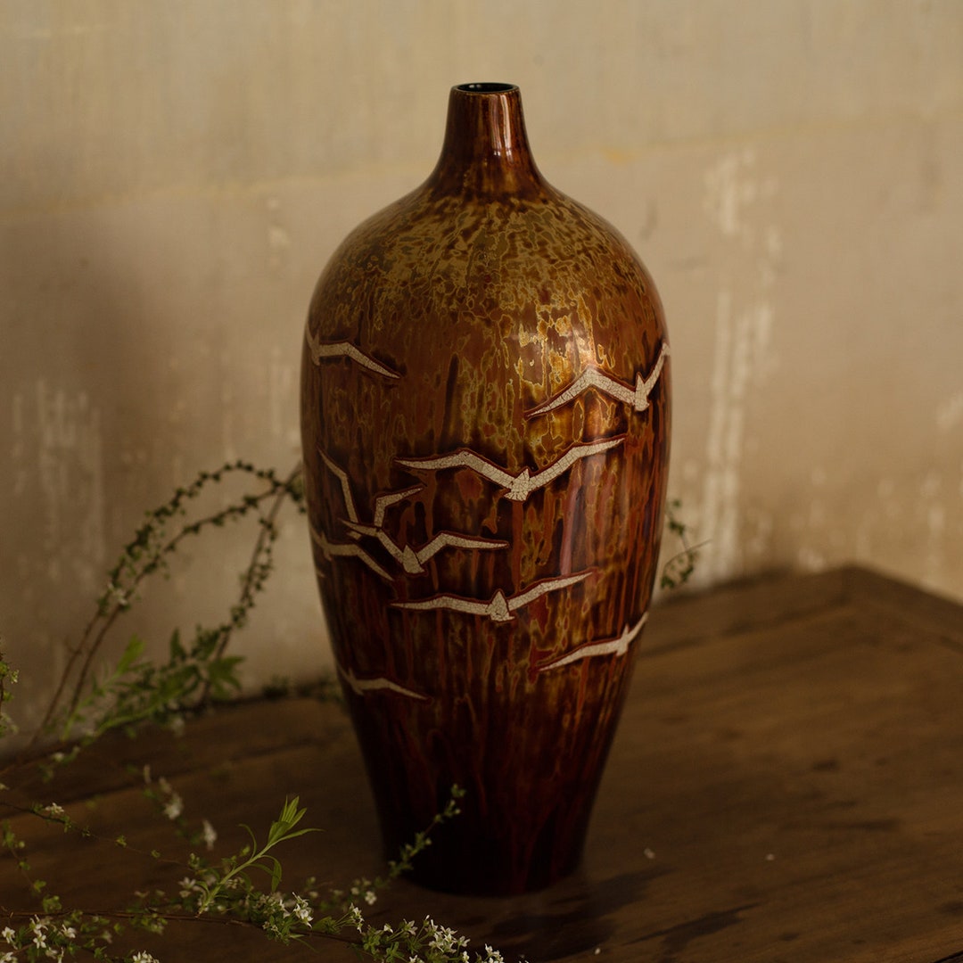 Chinese Lacquer Thread Sculpture Vase/return of the Wild Geese - Etsy