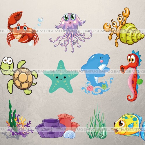 Sea Life Clipart Set. Ocean Animals and Summer Clipart Bundle - Etsy Israel