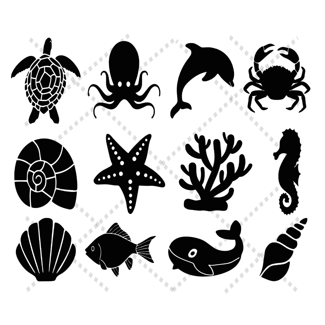 Buy Sea Animals Bundle Svg Ocean Animals Svg Silhouette Saeshell Online ...