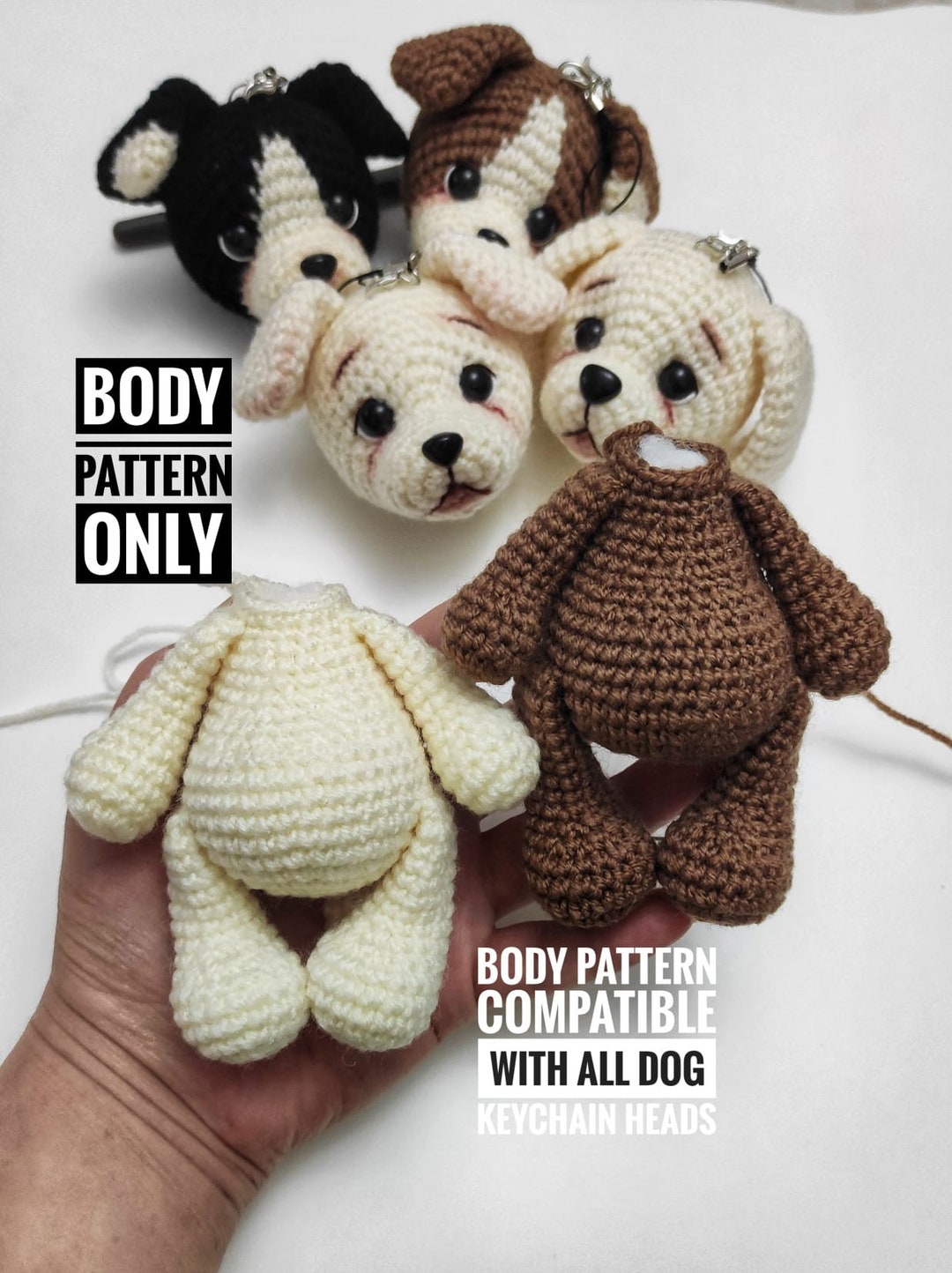 Only Body Pattern, Body Matching Dog Keychain Head Pattern, Crochet ...