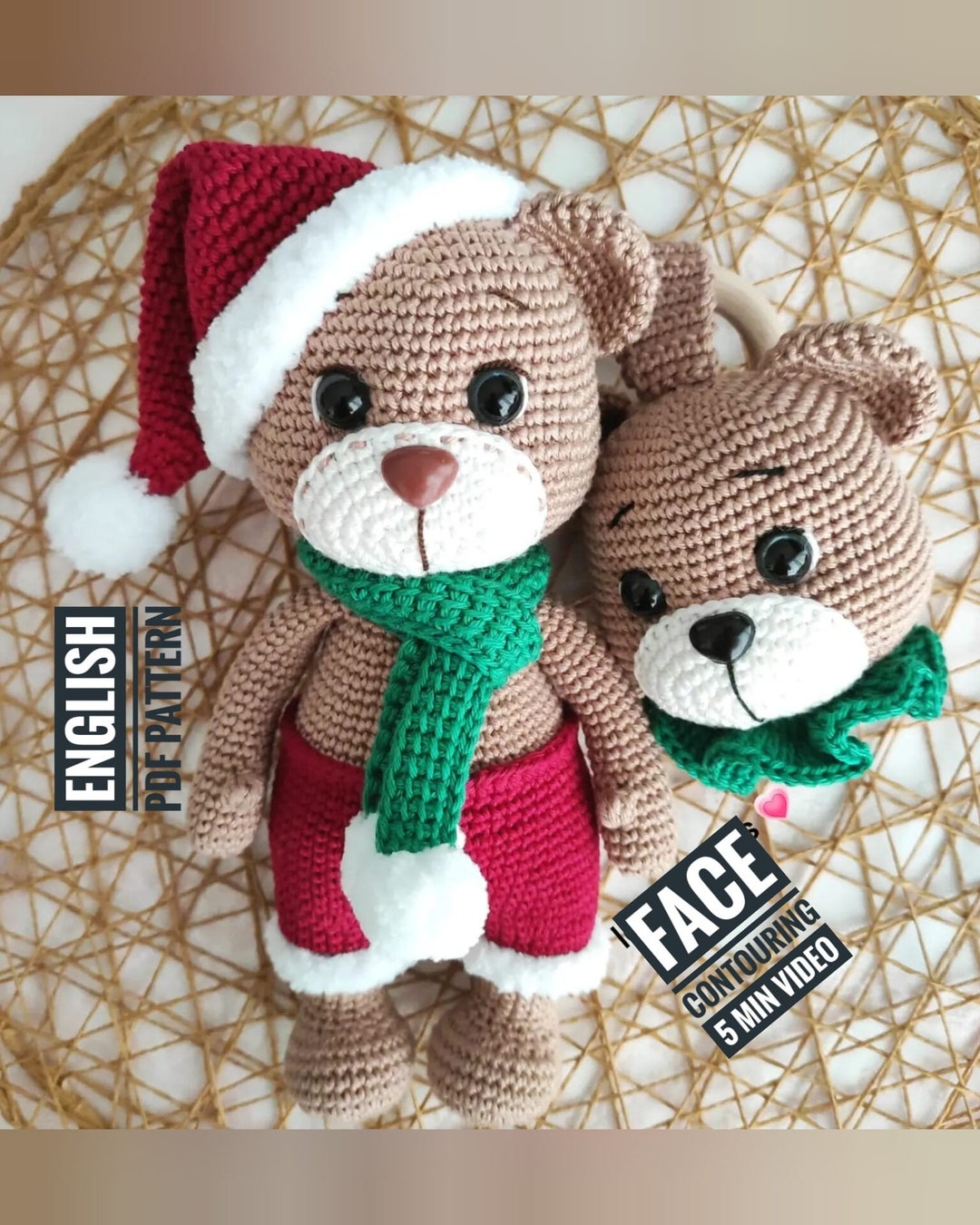 DIY Crochet Christmas Bear PATTERN PDF in Eng, Easy Amigurumi Crochet ...