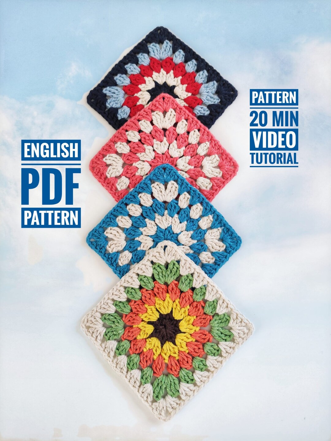 Sunburst Granny Square Crochet Pattern: Sunflower Motif (PDF Pattern ...