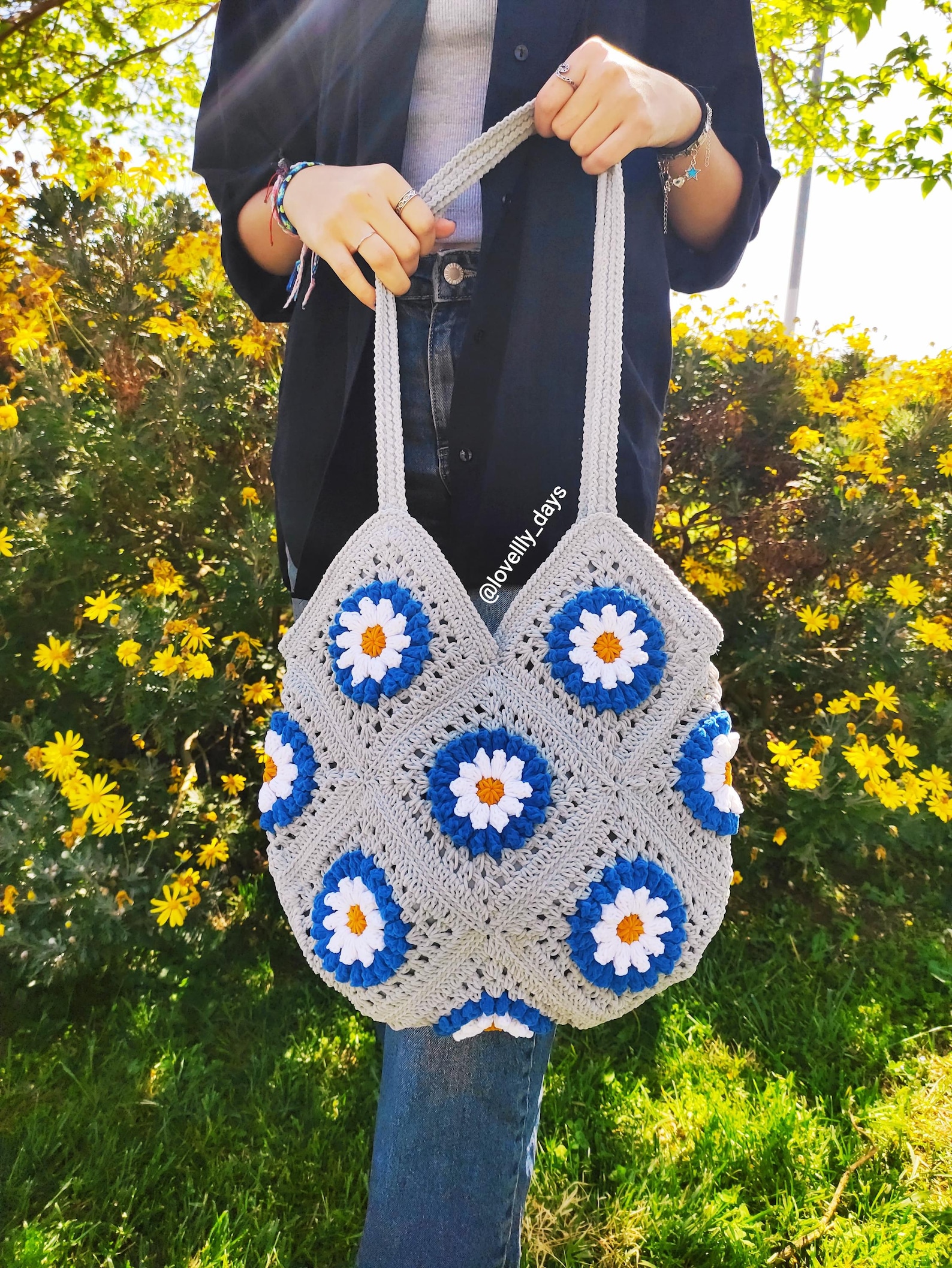Granny Square Daisy Flower Bag Pattern, Summer Crochet Tote Bag, Daisy ...