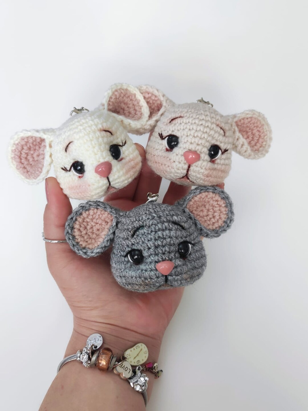 Crochet Mice Keychain, Crochet Mice Xmas Tree Decor, Bag Charm, Cute ...