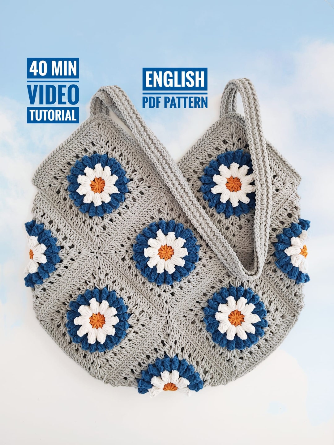 Granny Square Daisy Flower Bag Pattern, Summer Crochet Tote Bag, Daisy ...
