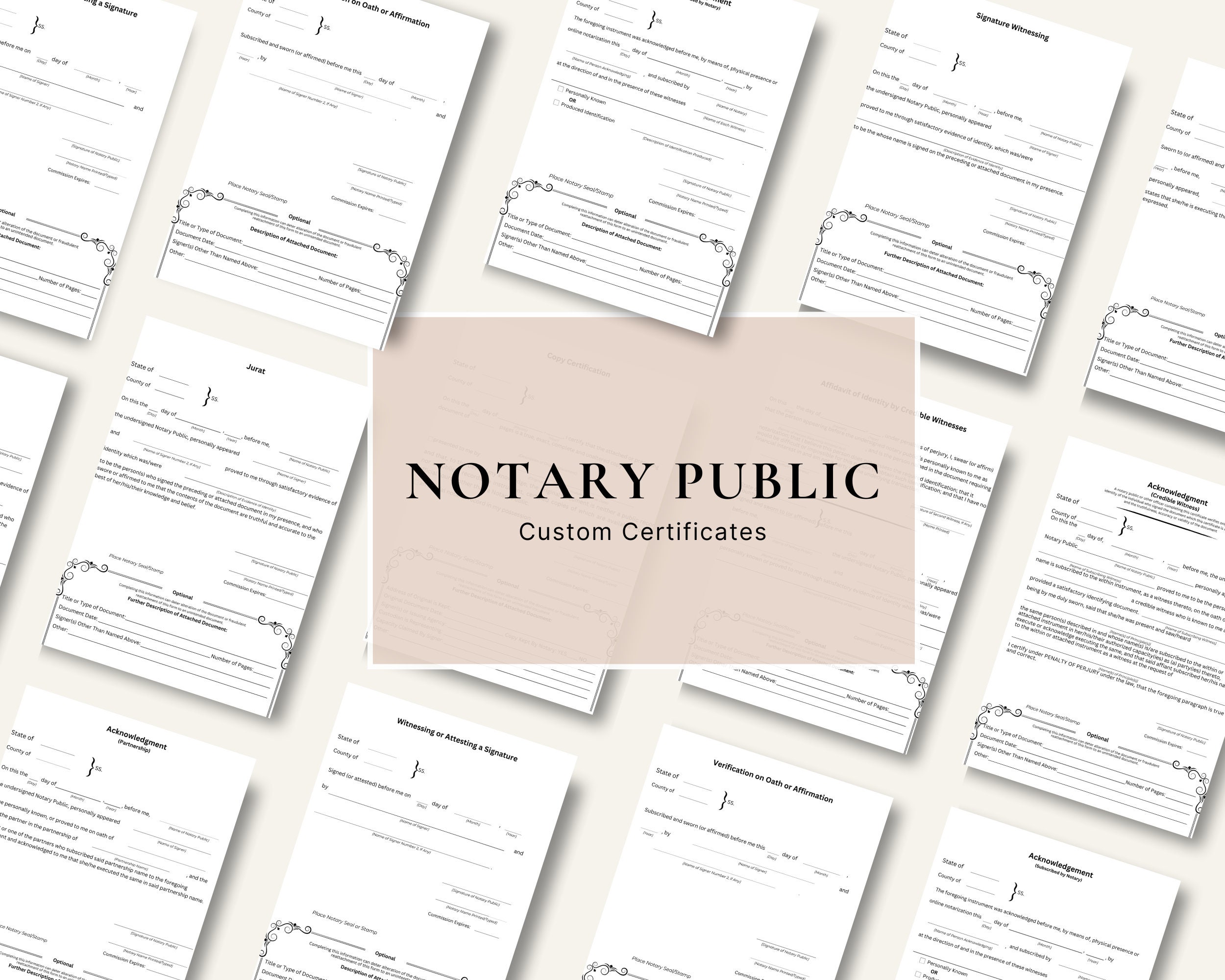 Notary Certificates (34) Custom Designed to Add a Professional Touch to ...