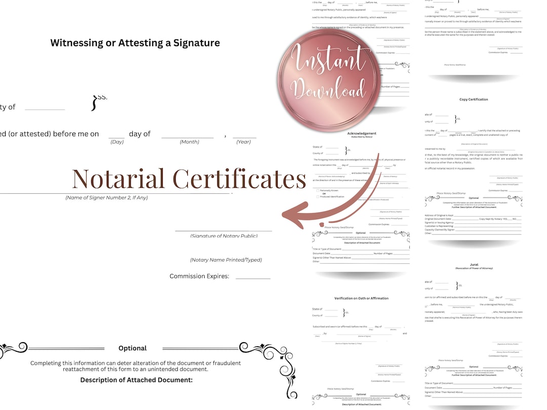 Notary Certificates (34) Custom Designed to Add a Professional Touch to ...