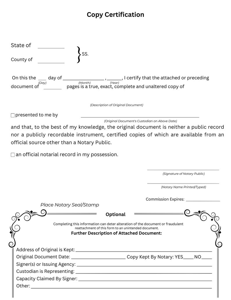 Notary Certificates (34) Custom Designed to Add a Professional Touch to ...