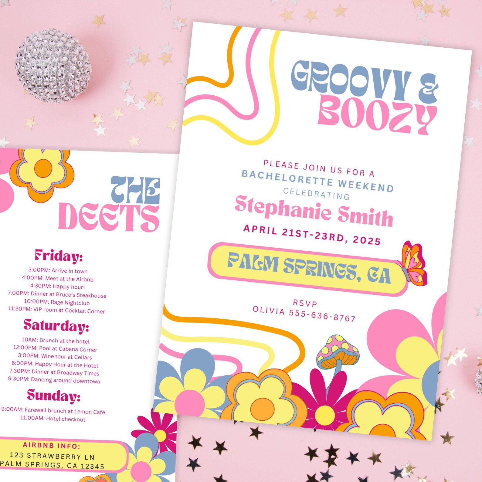 Groovy and Boozy Bachelorette Weekend Invite, Disco Bachelorette Party ...