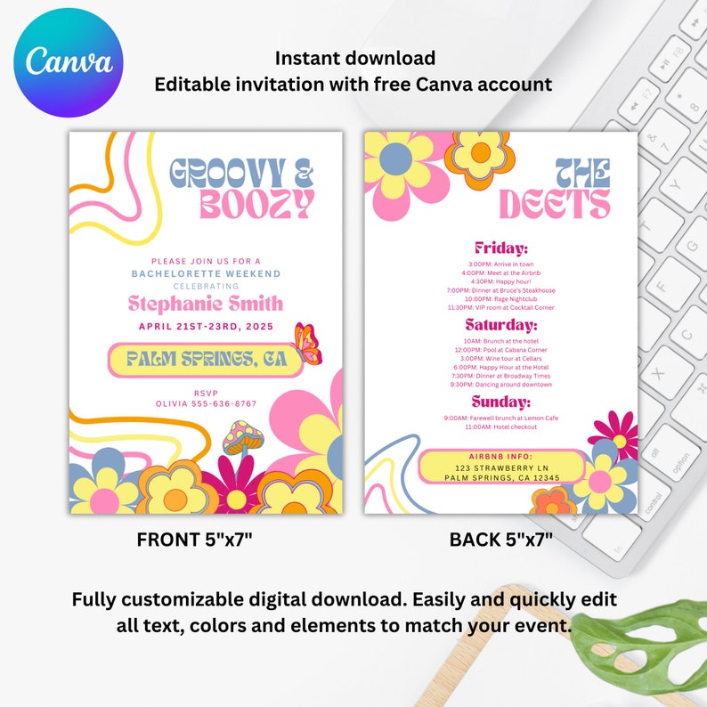 Groovy and Boozy Bachelorette Weekend Invite, Disco Bachelorette Party ...