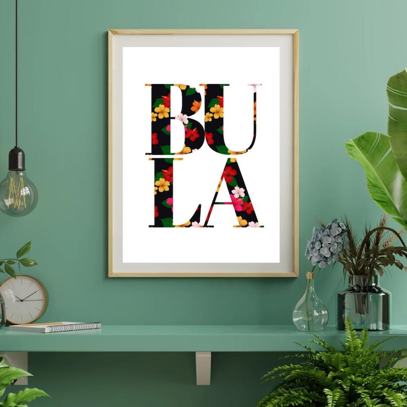 Bula Fiji Art Print: Hibiscus Pattern, Fijian Home Decor (digital ...