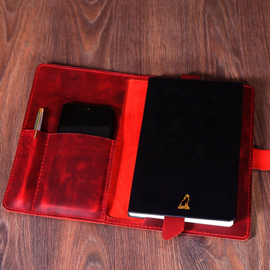 Personalized Leather Journal Case, Red Crazy Organizer, Diary Sleeve ...