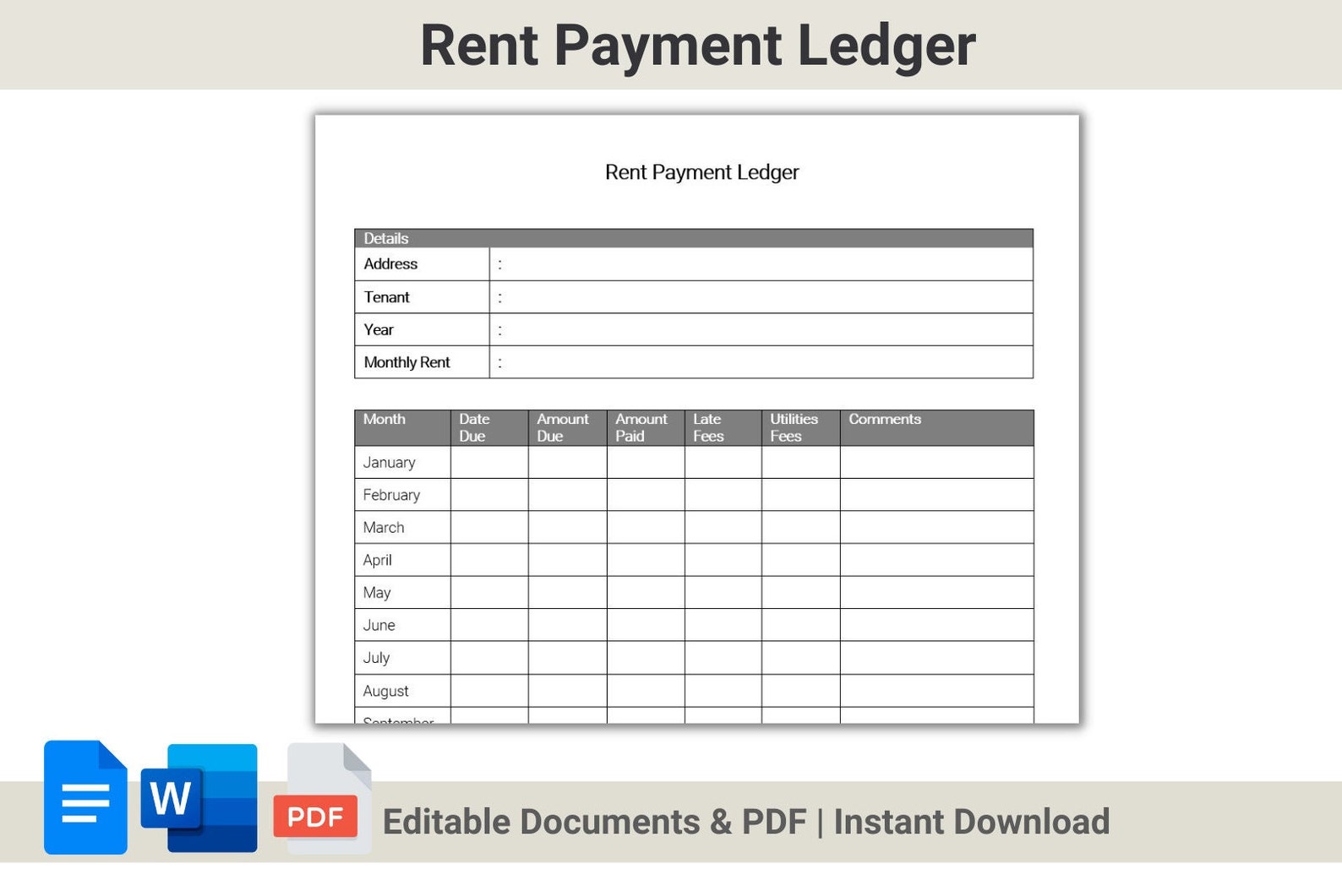 Rent Payment Ledger | Landlord Rent Ledger | Rent Payment Tracker ...