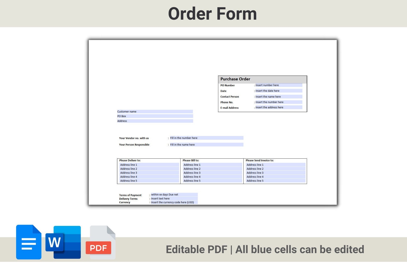 Order Form Purchase Order Purchase Template Compatible With Word ...