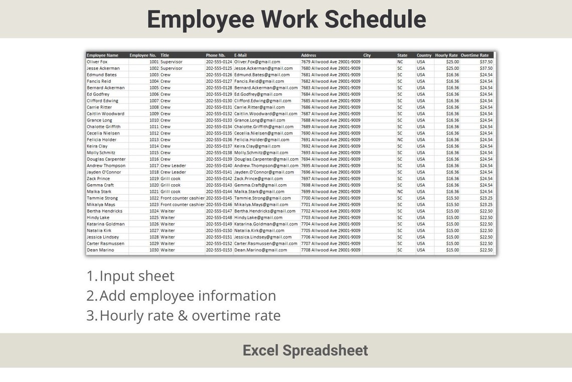 Employee Work Schedule Spreadsheet Work Schedule Planner Excel & PDF ...