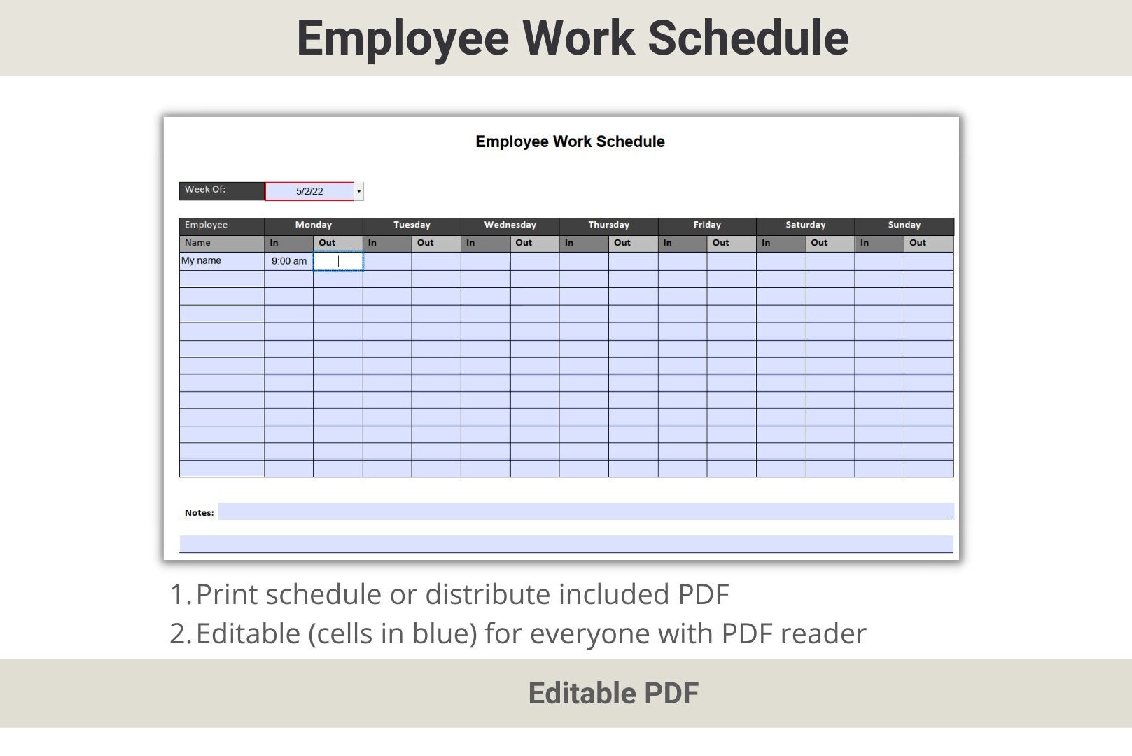 Employee Work Schedule Spreadsheet Work Schedule Planner Excel & PDF ...