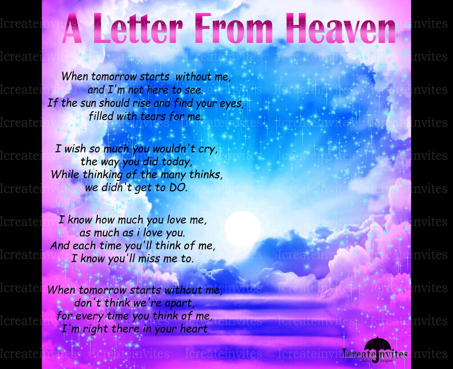 A Letter From Heaven Memorial Poem in Loving Memory Grief Poem - Etsy