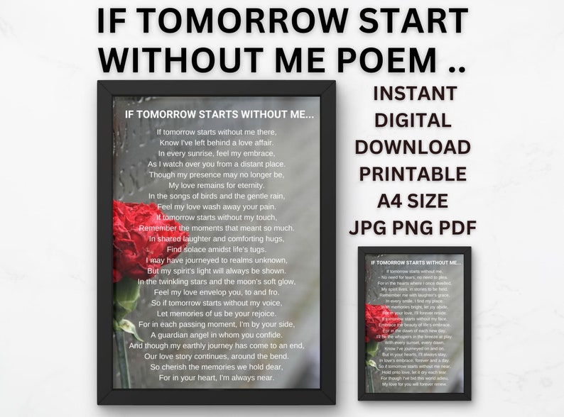 If Tomorrow Start Without Me Poem in Loving Memory Grief Poem - Etsy