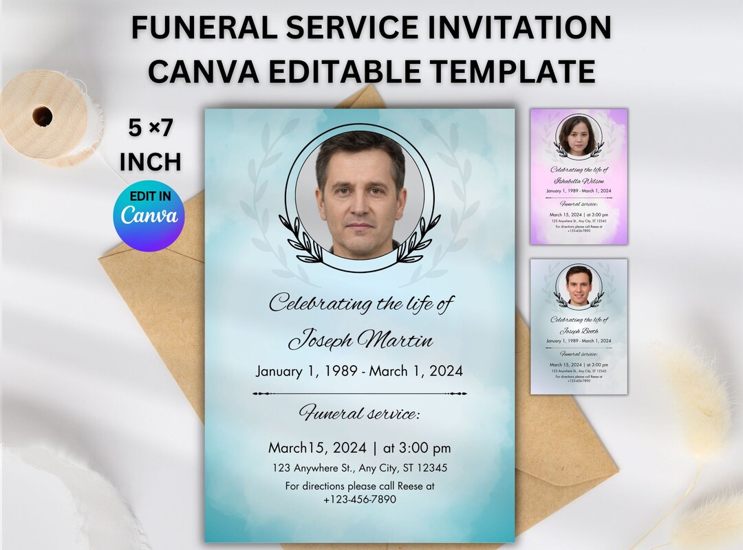 Funeral Service Invitation Template Diy Canva Templates - Etsy