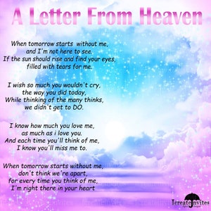 A Letter From Heaven Memorial Poem in Loving Memory Grief Poem - Etsy