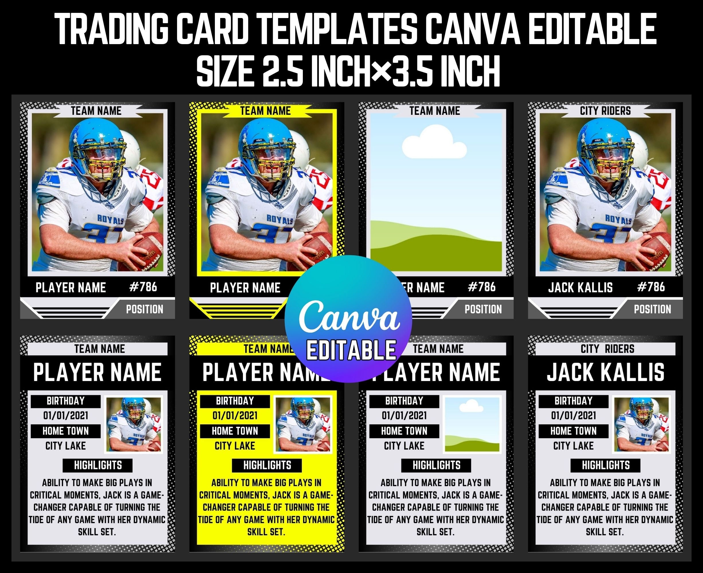 Canva Editable Trading Card Template, Personalized DIY Sport Card ...