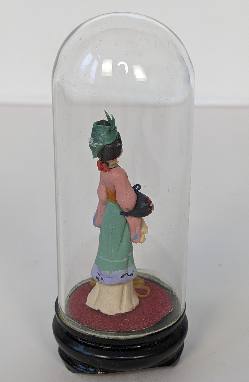 Vintage Chinese Beauty Hand Made Miniature Lady Figurine Under Glass ...