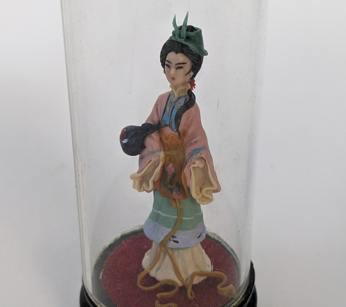Vintage Chinese Beauty Hand Made Miniature Lady Figurine Under Glass ...