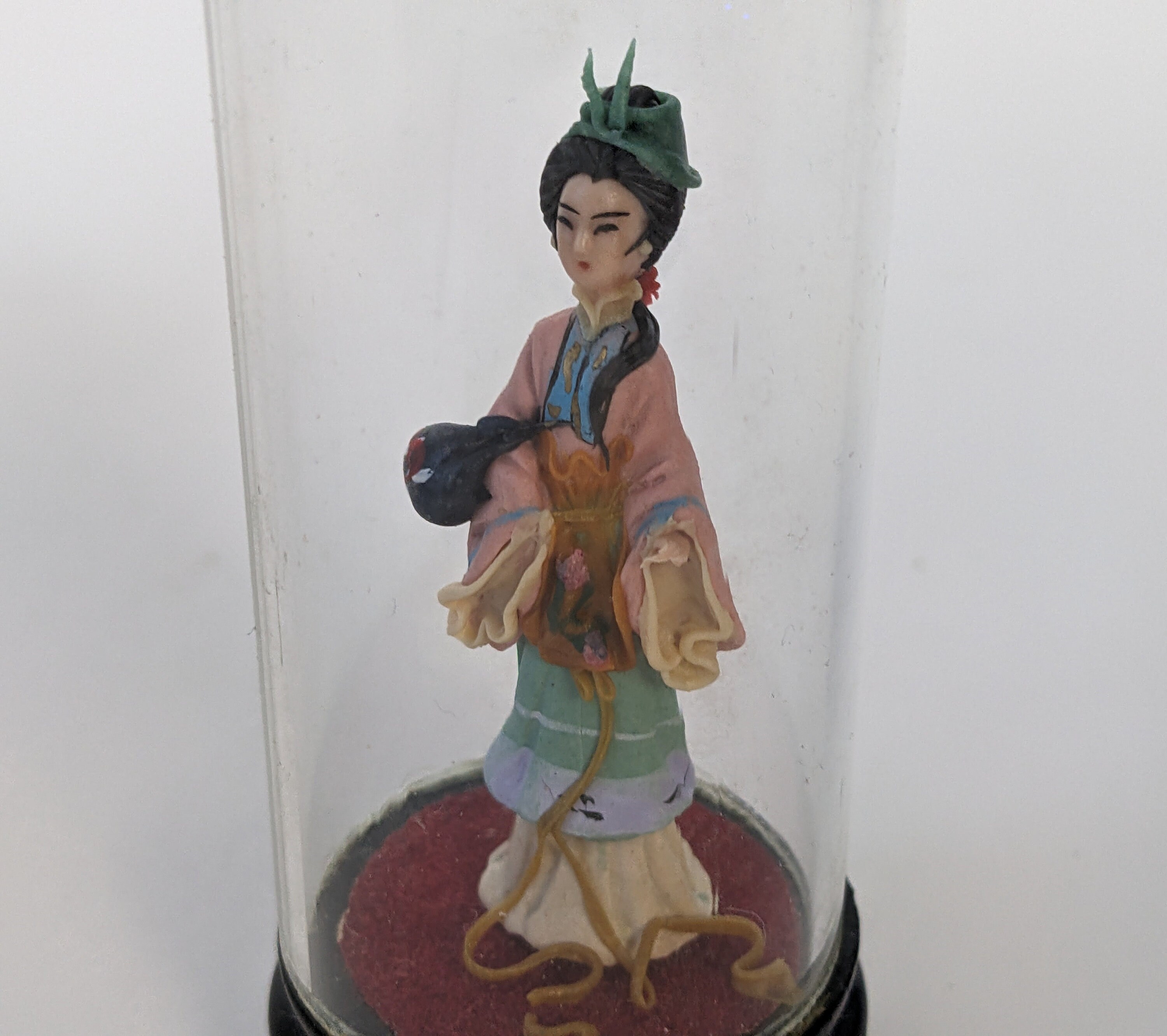 Vintage Chinese Beauty Hand Made Miniature Lady Figurine Under Glass ...