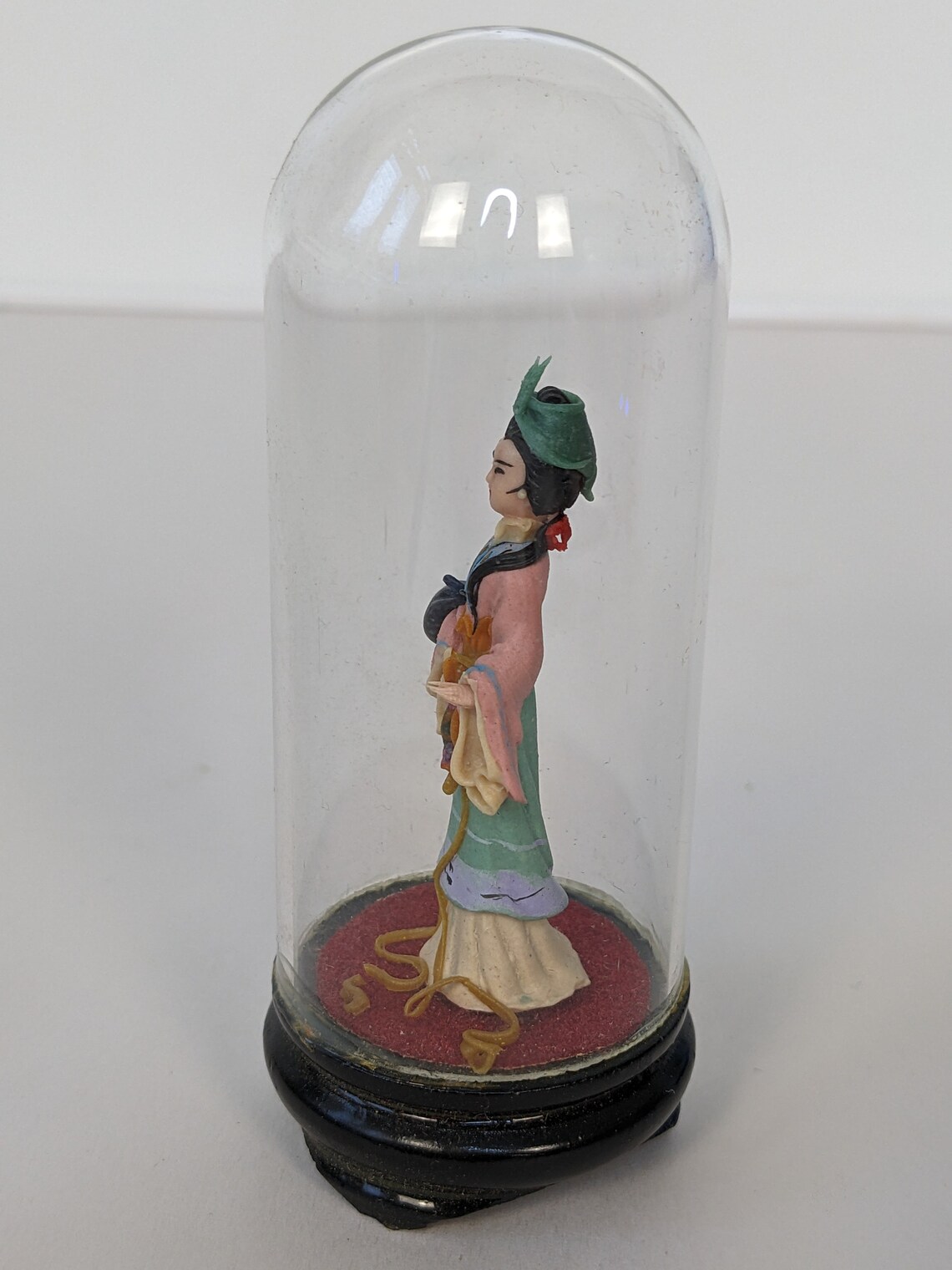 Vintage Chinese Beauty Hand Made Miniature Lady Figurine Under Glass ...