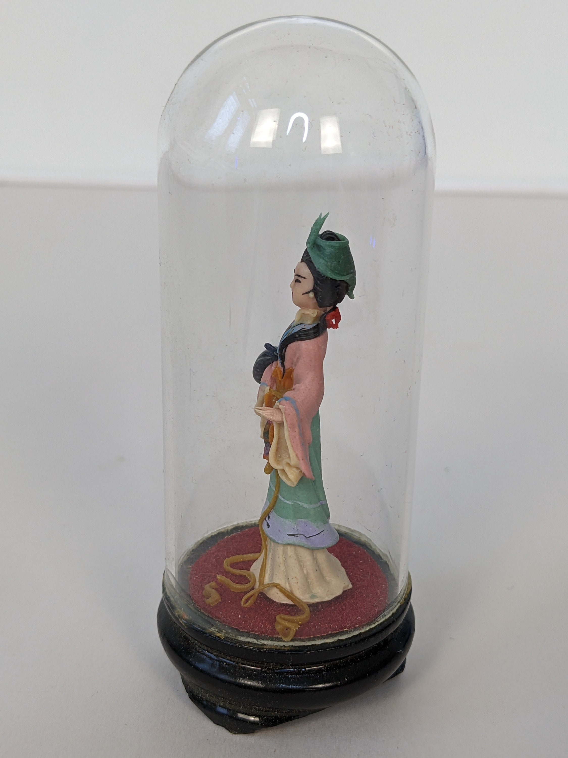 Vintage Chinese Beauty Hand Made Miniature Lady Figurine Under Glass ...