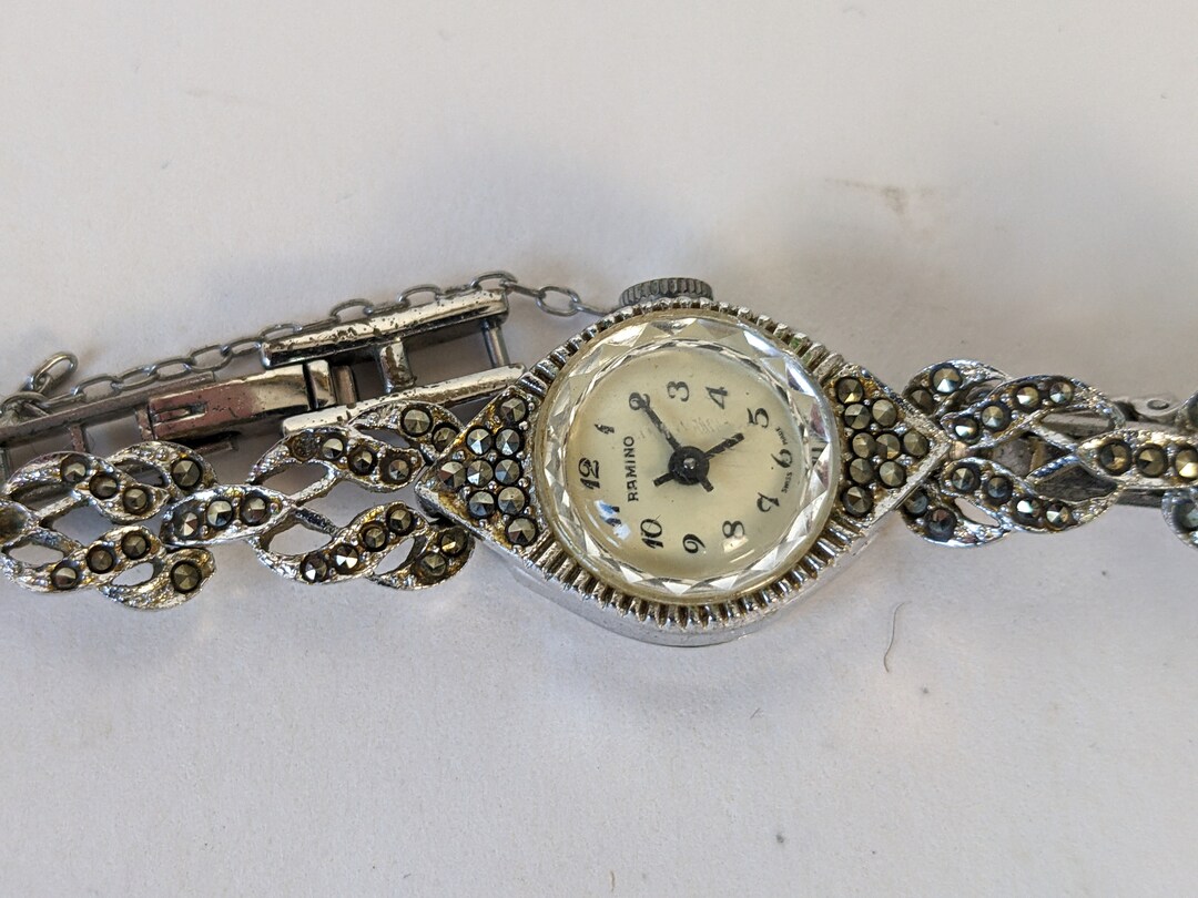 Vintage Swiss Ramino Watch Marcasite Bracelet Not Working for Spares ...