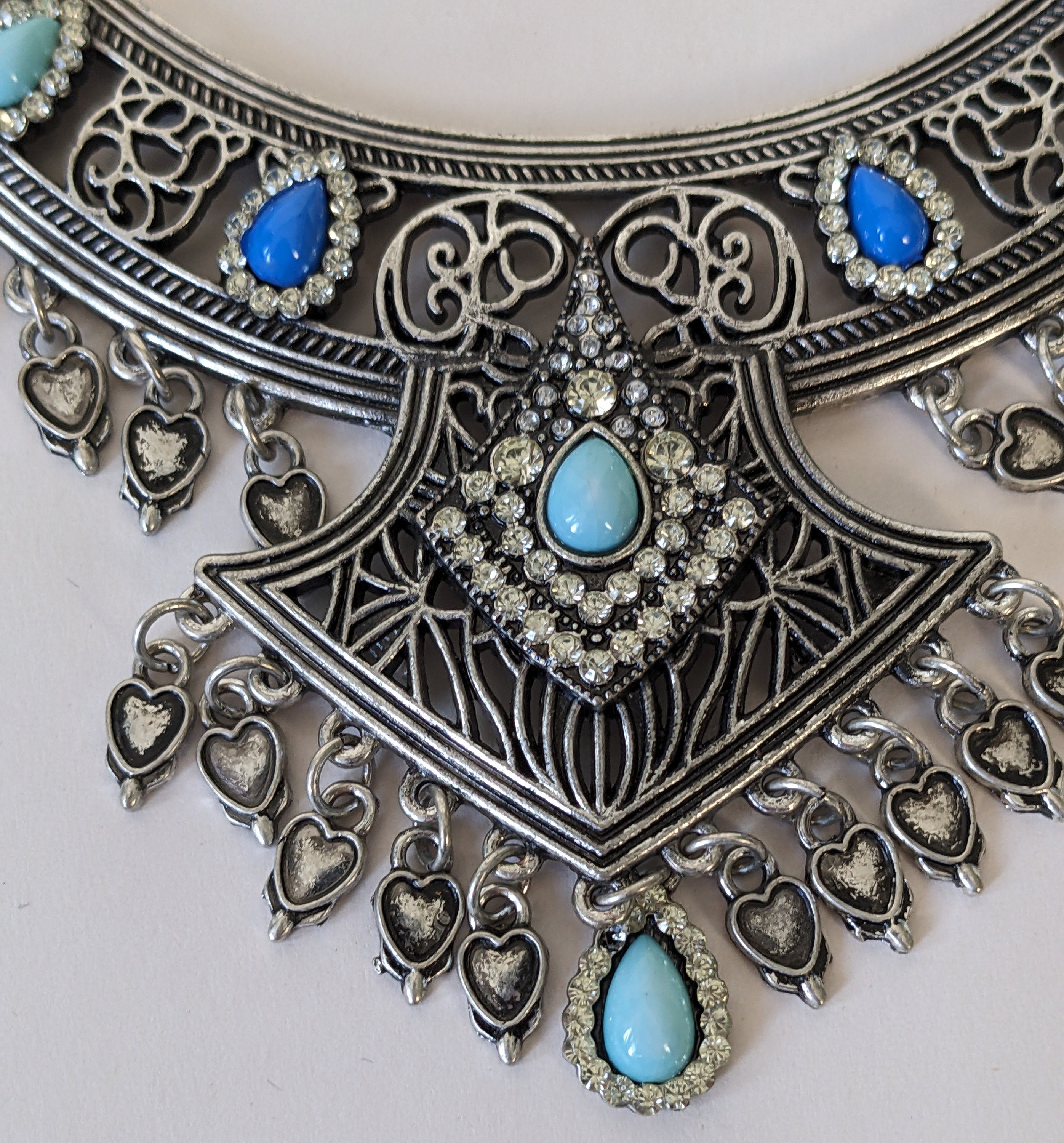 Vintage Filigree Cleopatra Collar Statement Necklace White Metal ...
