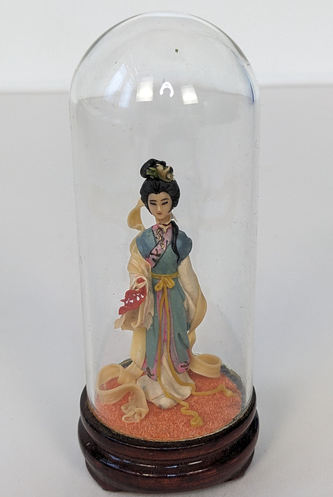 Vintage Chinese Beauty Hand Made Miniature Lady Figurine Under Glass ...