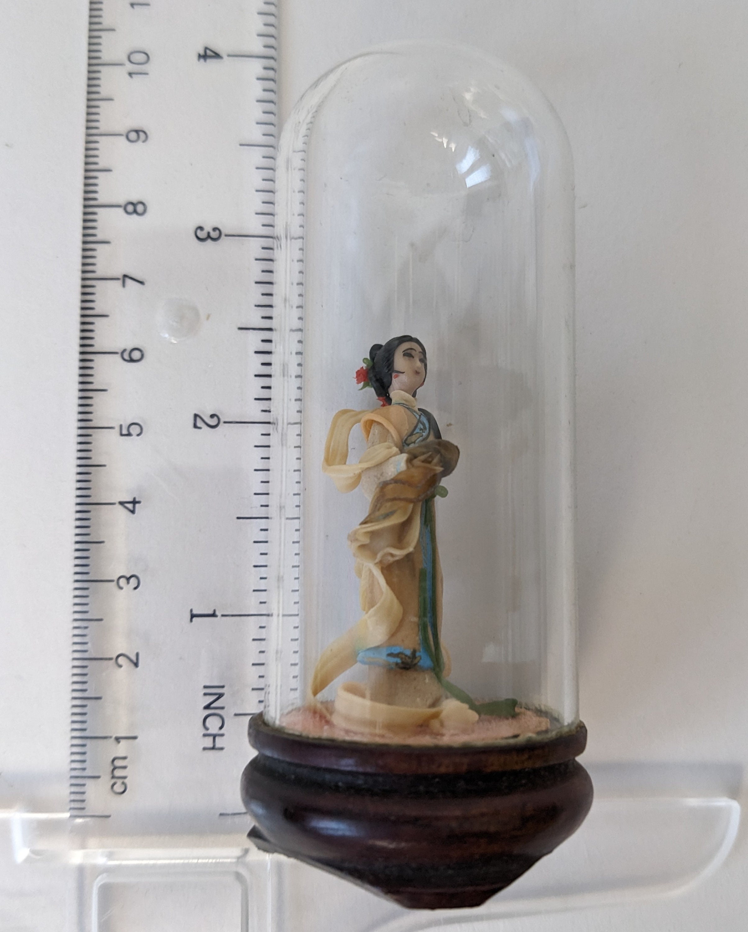 Vintage Chinese Beauty Hand Made Miniature Lady Figurine Under Glass ...