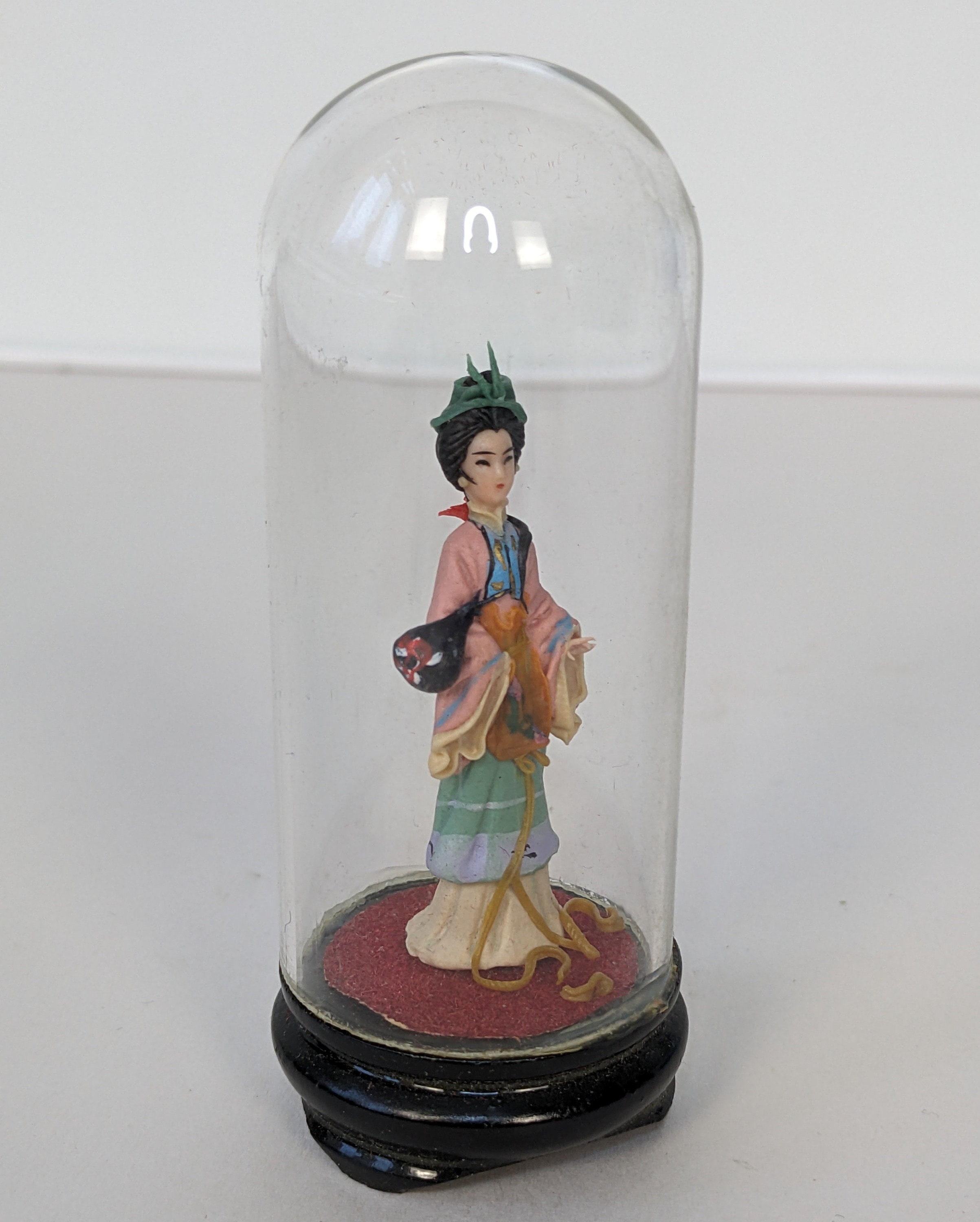 Vintage Chinese Beauty Hand Made Miniature Lady Figurine Under Glass ...
