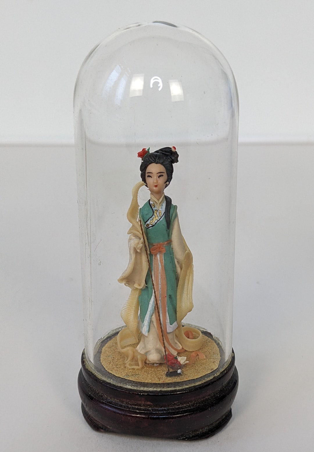 Vintage Chinese Beauty Hand Made Miniature Lady Figurine Under Glass ...