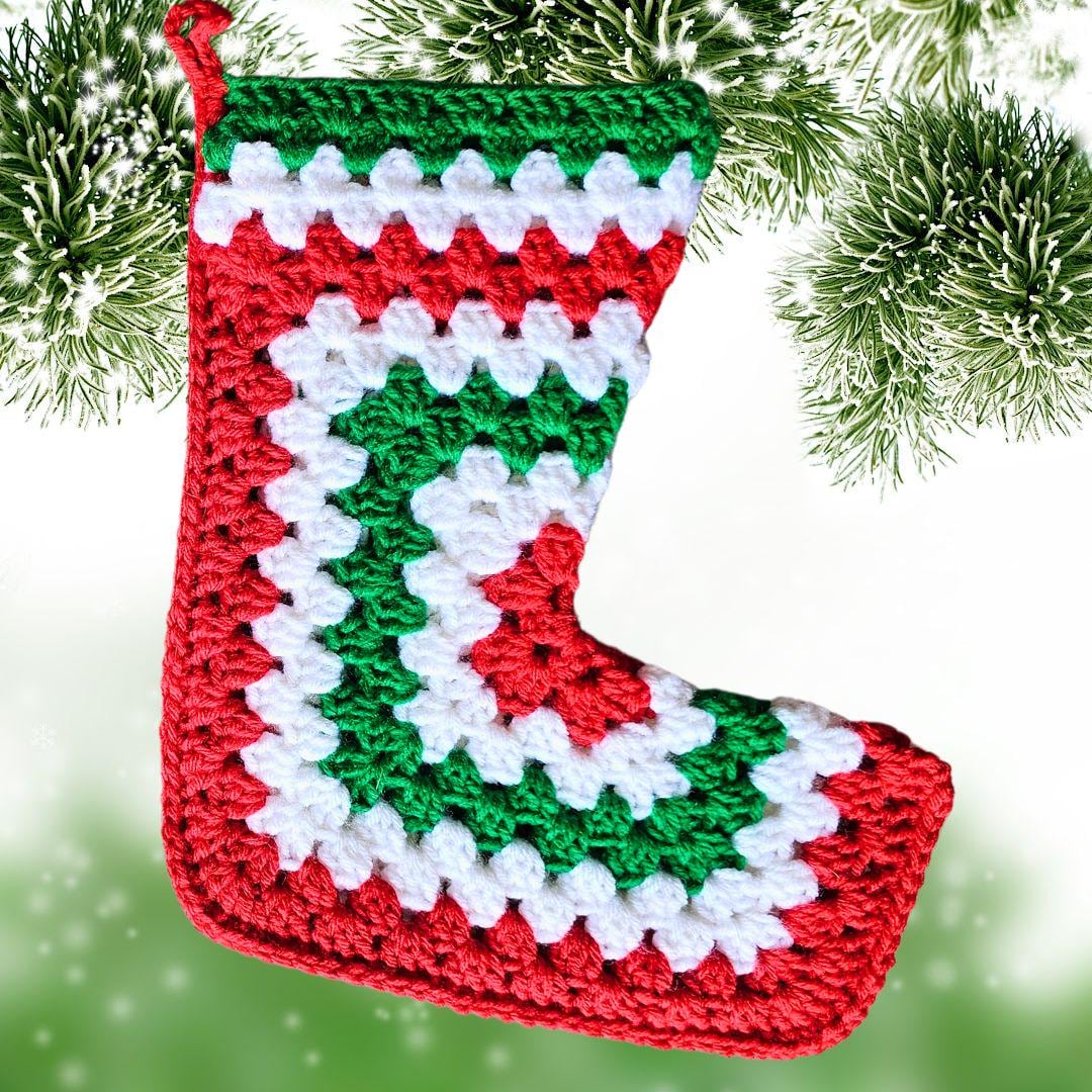 Festive Granny Square Christmas Stocking Pattern, DIY Holiday Decor ...