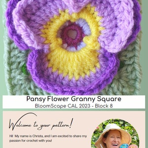 Pansy Flower Granny Square Crochet Pattern: 3D Floral Afghan Block (PDF ...