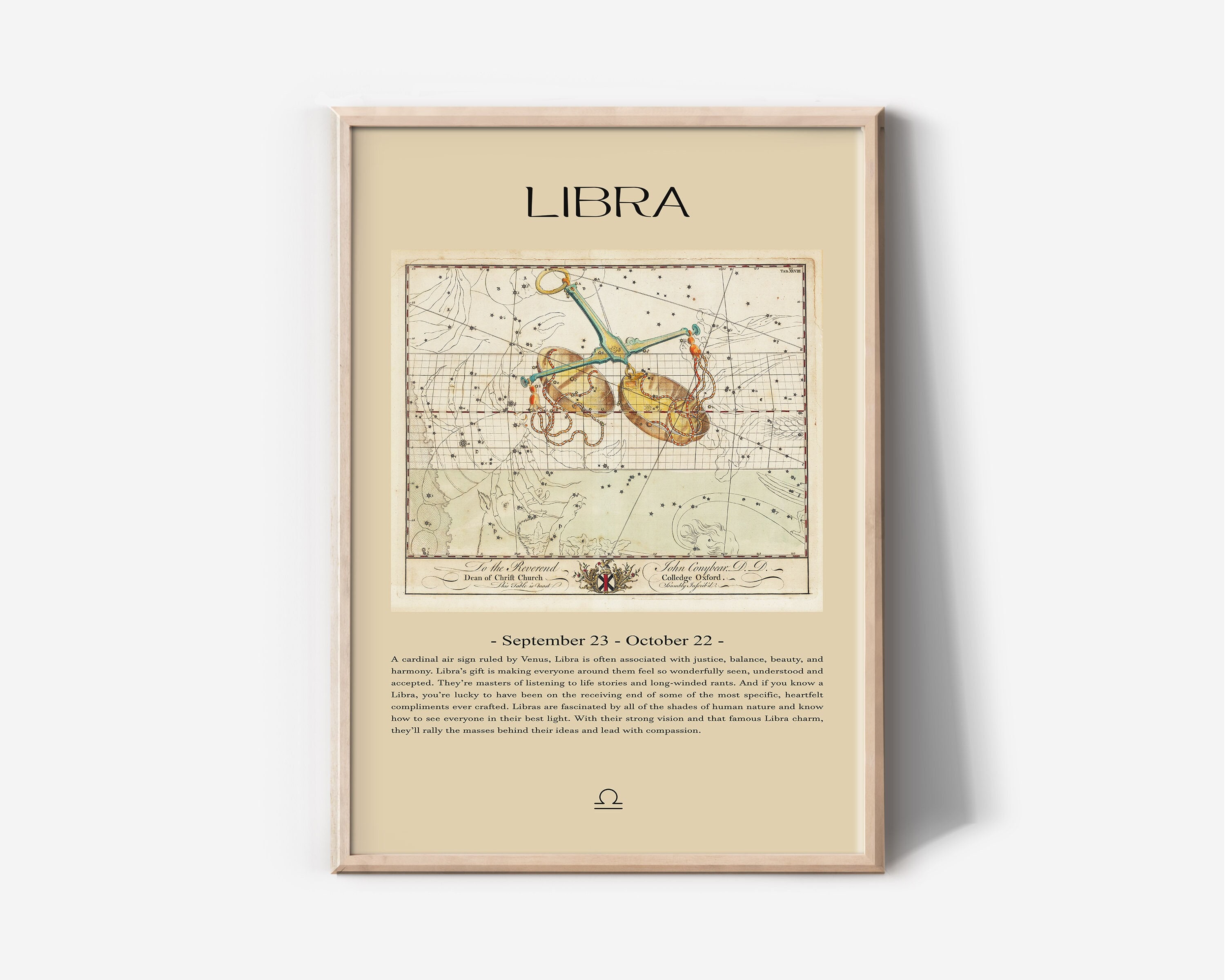 Libra Vintage Zodiac Chart Digital Art Download 9x11 PNG Wall Art ...