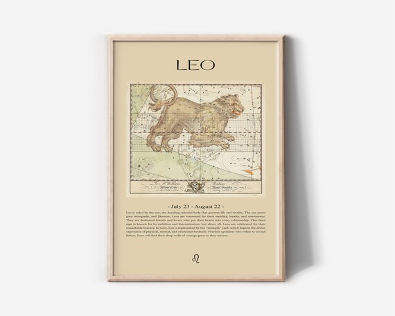 Leo Vintage Zodiac Chart Digital Art Download 9x11 PNG Wall - Etsy