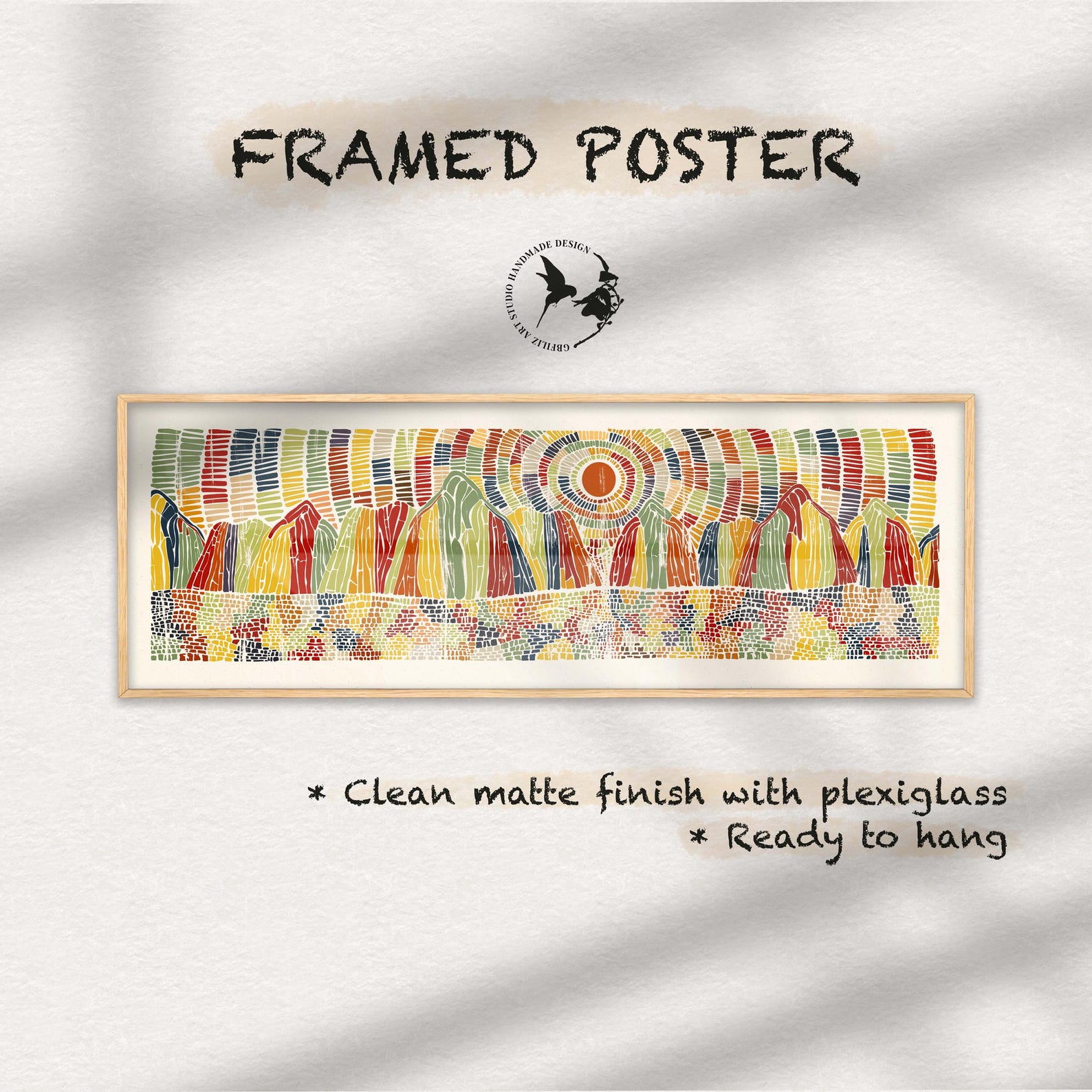 Framed Bauhaus Poster, Horizontal Wall Art, Retro Colors Bauhaus Art ...